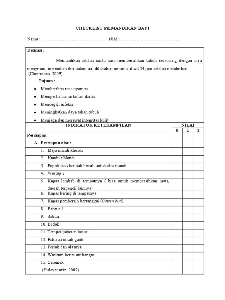 Checklist Memandikan Bayi | PDF