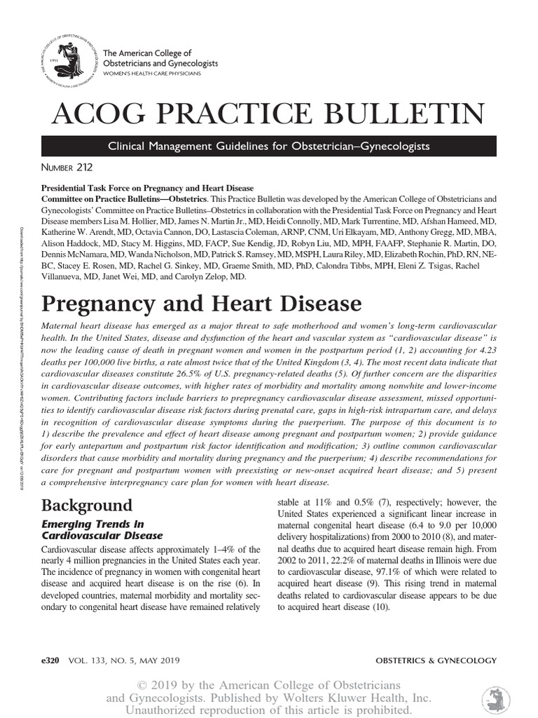 Acog Practice Bulletin: Pregnancy and Heart Disease | PDF | Cardiology ...