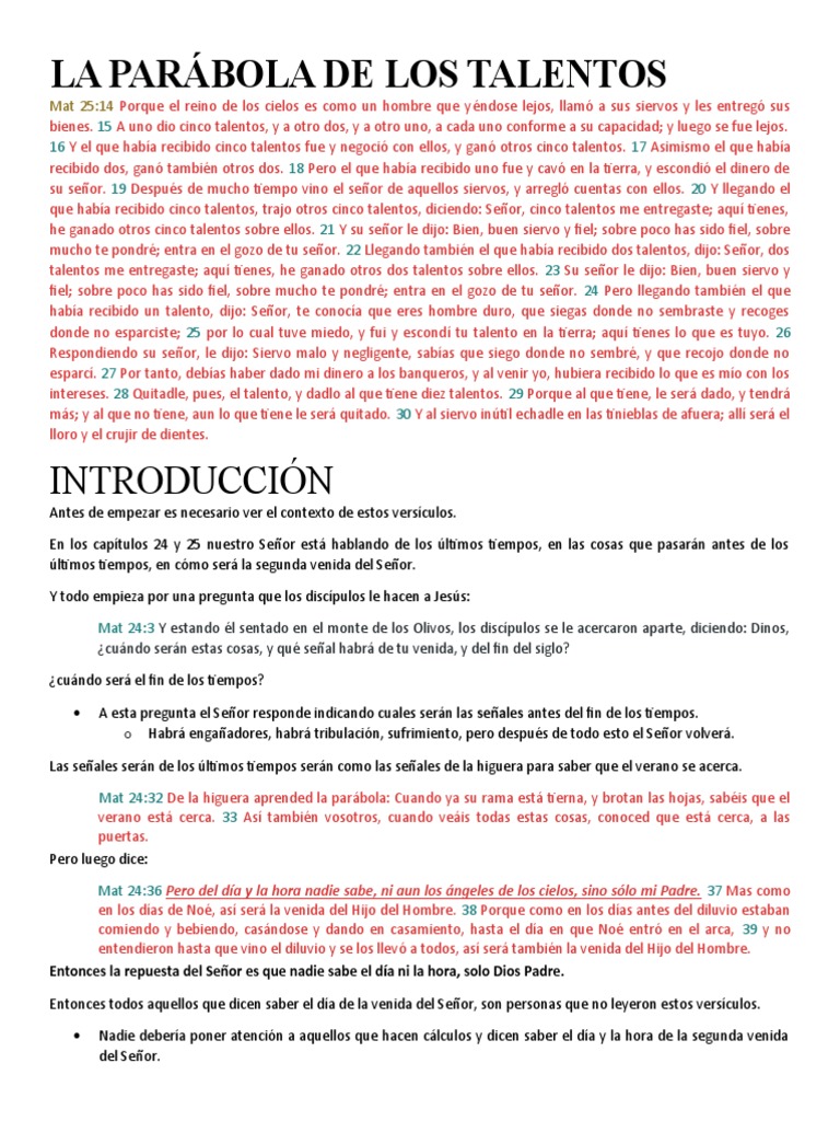 La Parábola de Los Talentos | PDF | Parábolas de Jesús | Noé