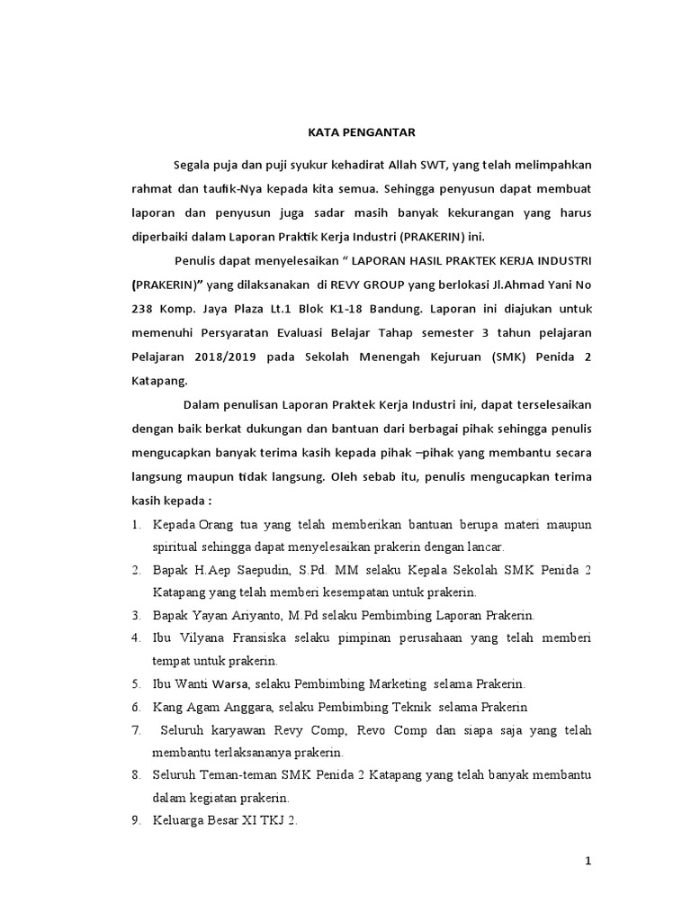 Kata Pengantar Laporan PKL | PDF