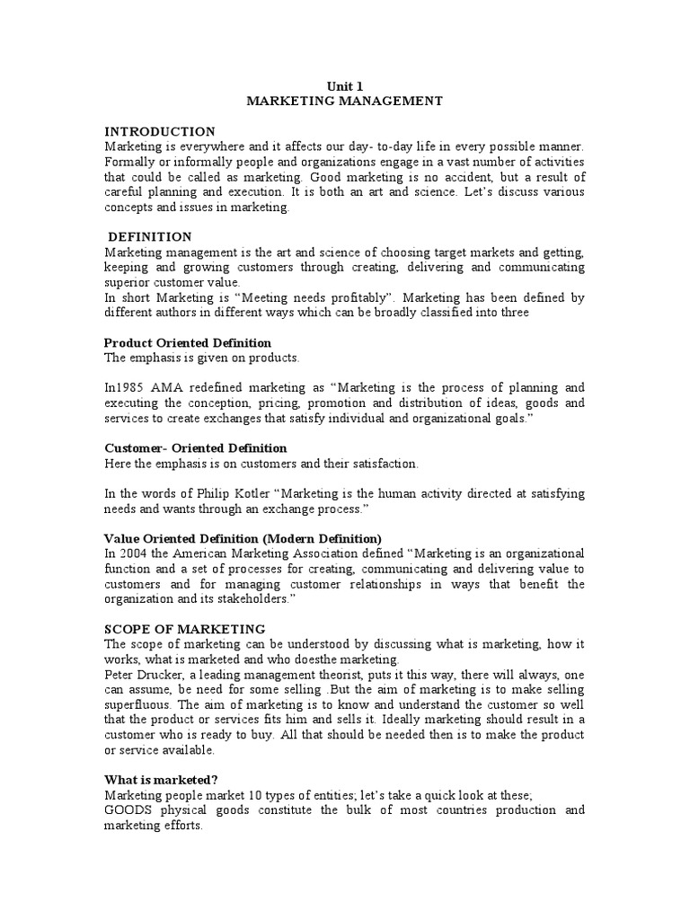 Principles of Marketing Unit 1 | PDF | Marketing | Sales