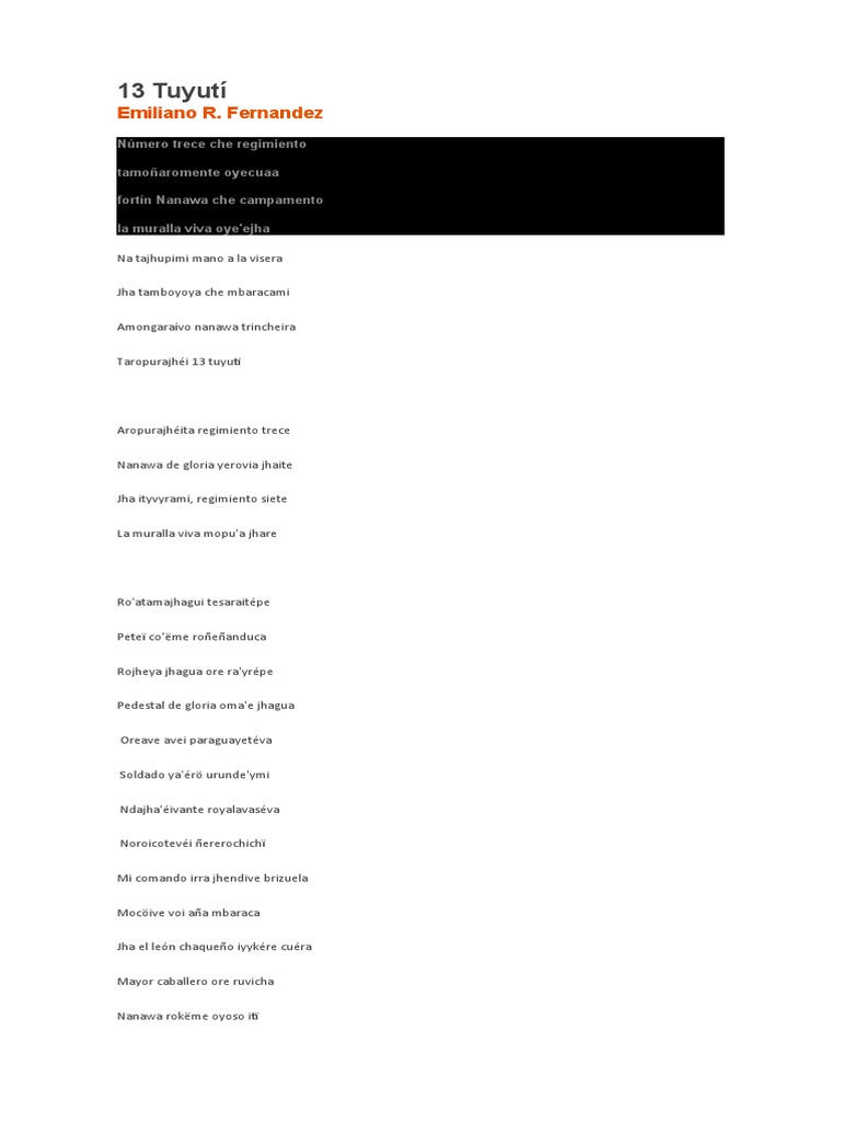 Letra Completa de 13 Tuyutí | PDF