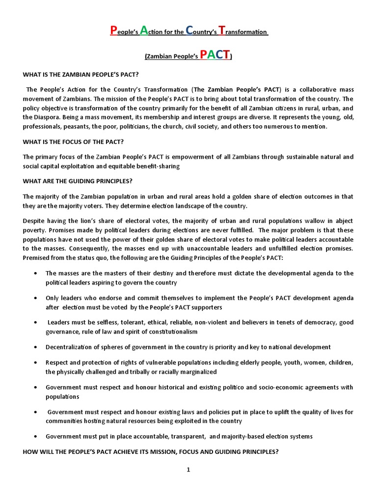 The Zambian Peoples PACT | PDF | Governance | Zambia