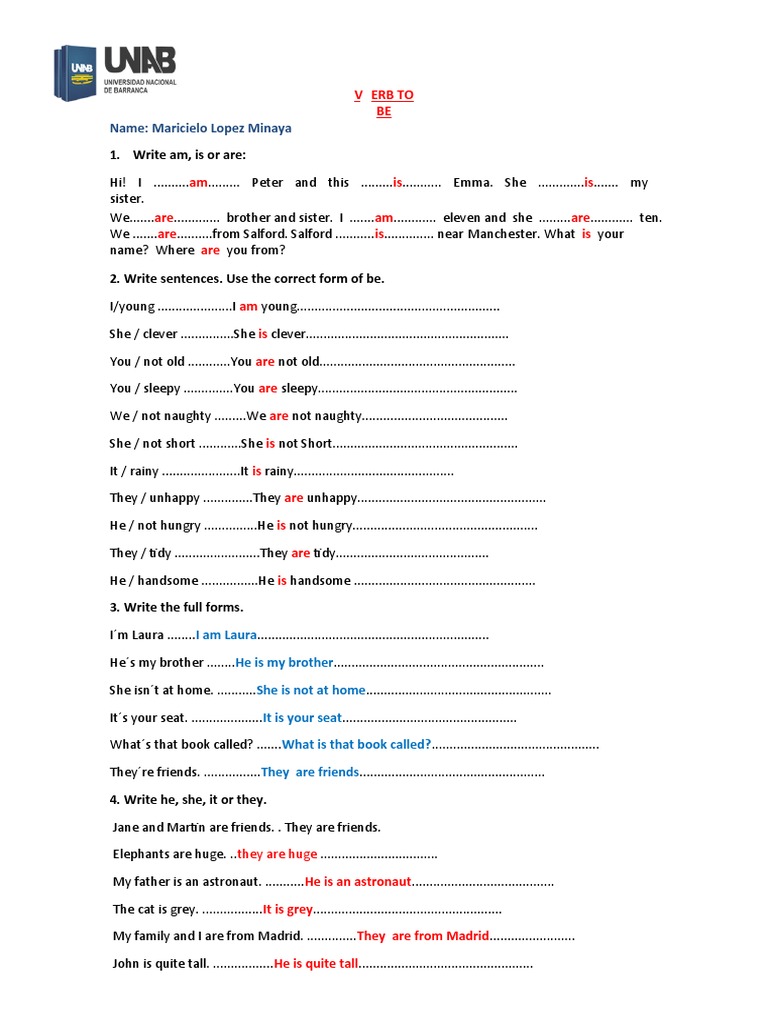 Homework Verb To Be | PDF