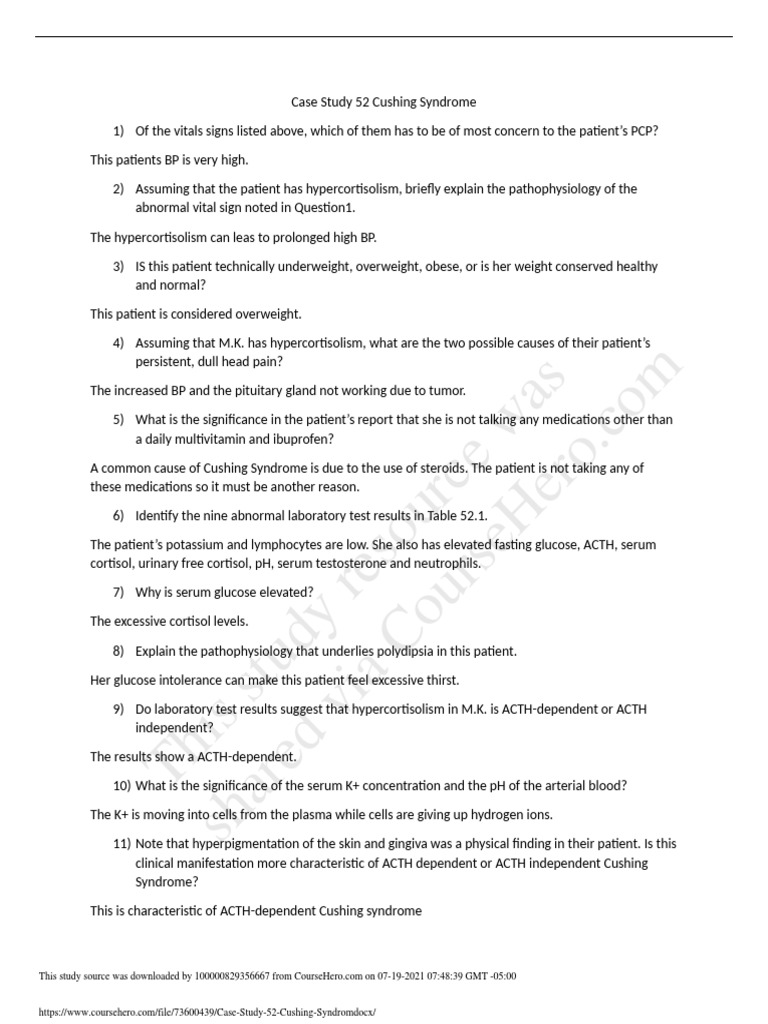 Case Study 52 Cushing Syndrom | Download Free PDF | Medical Specialties | Clinical Medicine