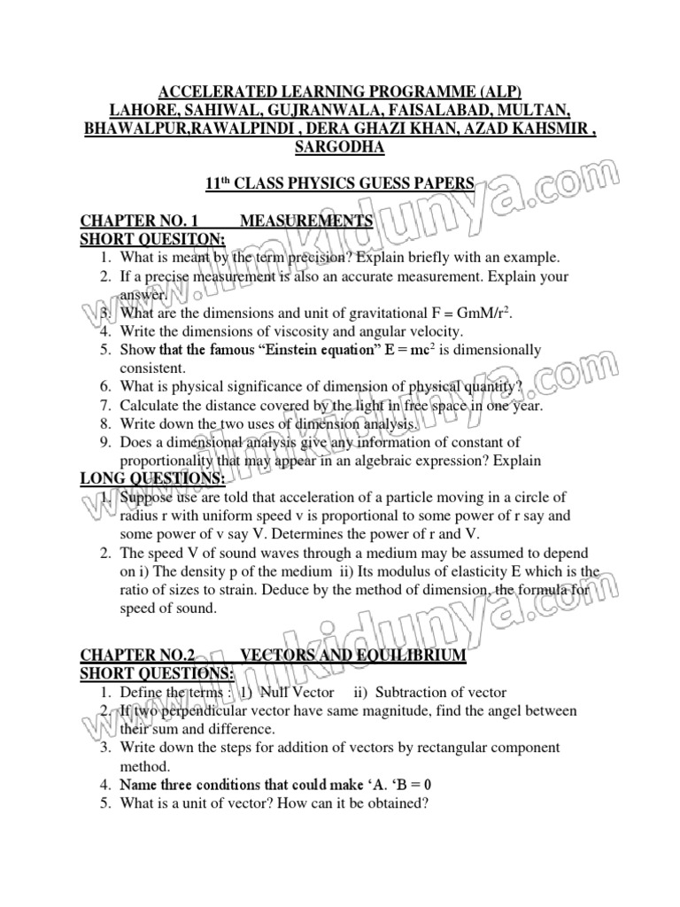 1st Year Physics Guess Paper 2025 | PDF | Euclidean Vector | Collision