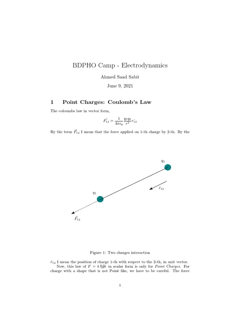 Electrodynamics Notes BDPHO Camp | Download Free PDF | Flux | Sphere Electrodynamics Notes BDPHO Camp | Download Free PDF | Flux | Sphere