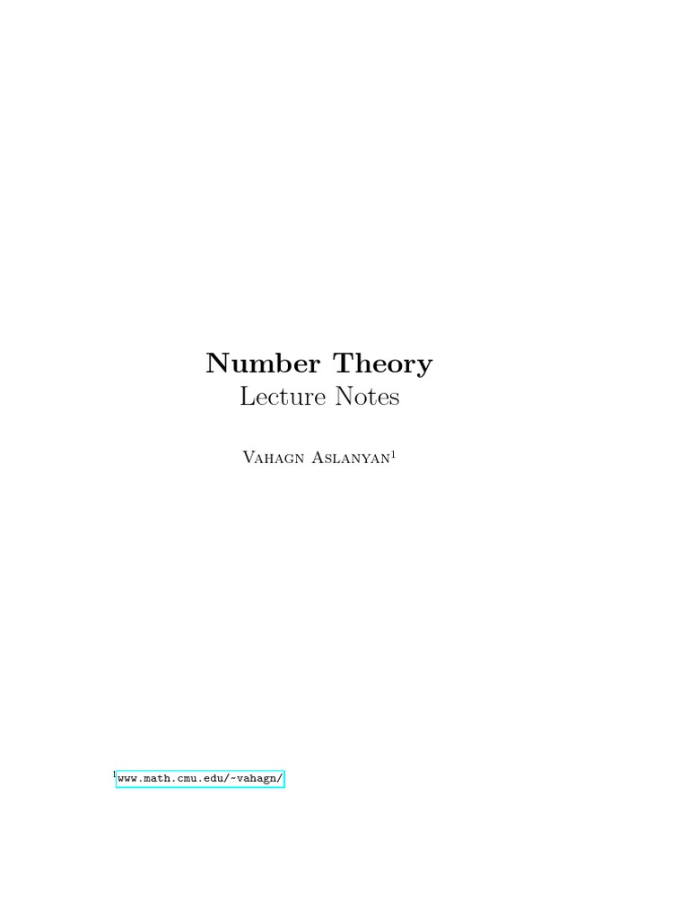 Number Theory: Lecture Notes | PDF | Prime Number | Mathematics