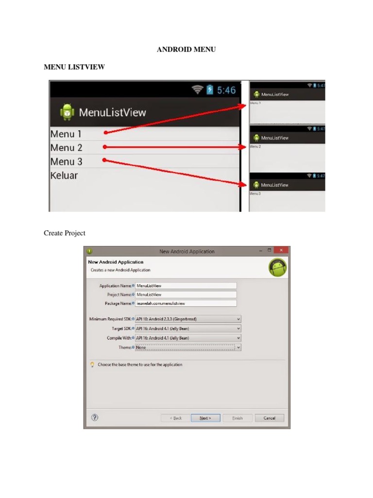 Android Menu Menu Listview: Create Project | PDF | Android (Operating ...