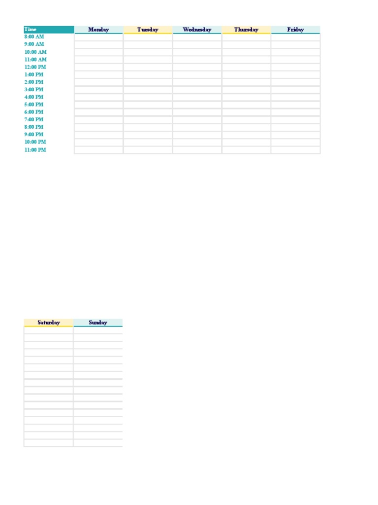 Weekly Schedule Planner: Activities and Time Commitments for Each Day ...