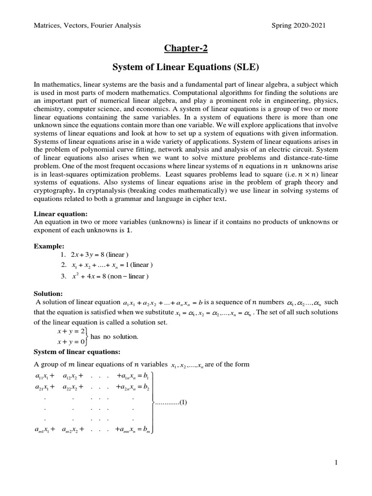System Of Linear Equations Spring 20 21 Pdf System Of Linear Equations Matrix