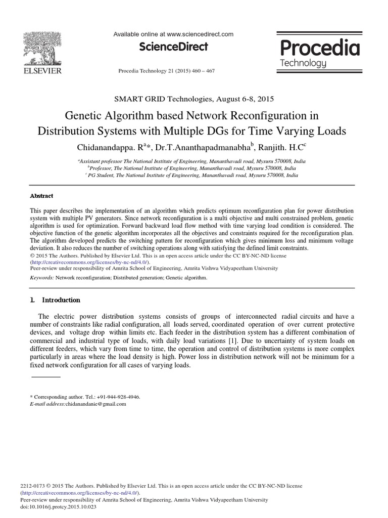 Genetic Algorithm Based Network Reconfiguration in Distribution Systems With Multiple Dgs For ...