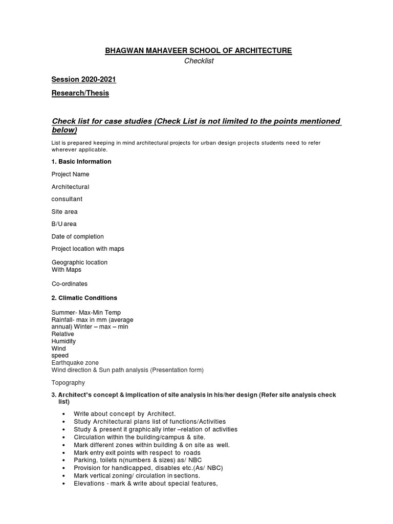 Check List For Case Studies | PDF | Infrastructure | Map