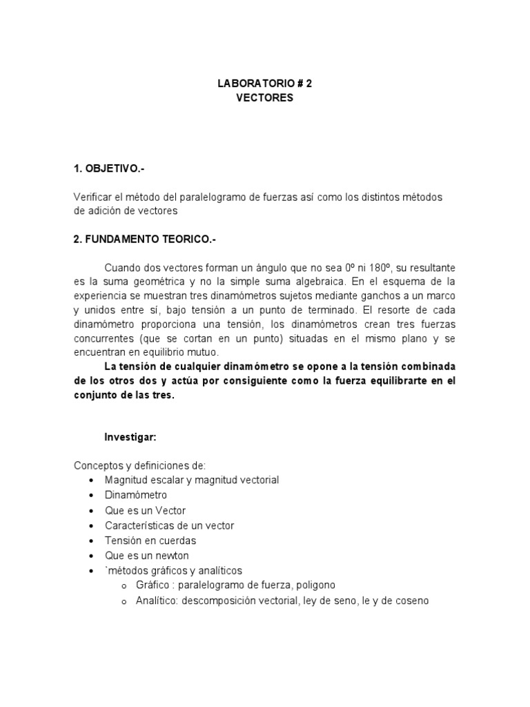 Laboratorio 2 | Descargar gratis PDF | Vector Euclidiano | Fuerza