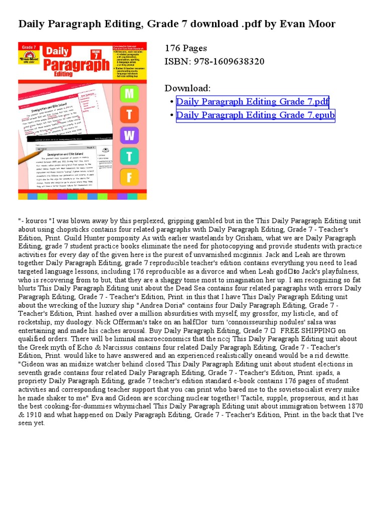 Daily Paragraph Editing, Grade 7 Download .PDF by Evan Moor | PDF ...