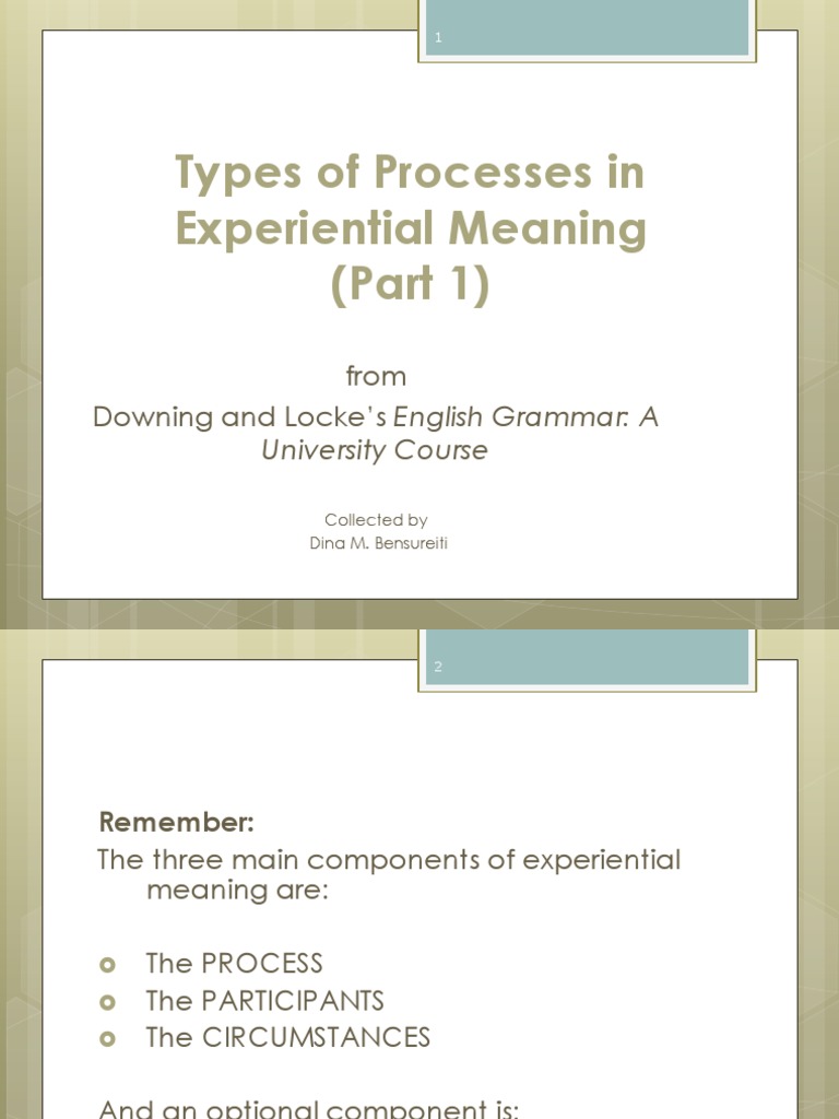 Grammar D - Types of Processes in Experiential Meaning (Part 1) | PDF ...