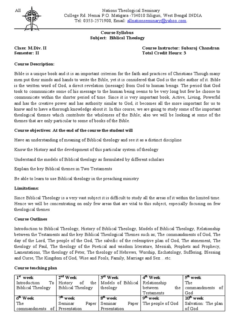 Biblical Theology - Course Syllabus | PDF | Bible | Theology