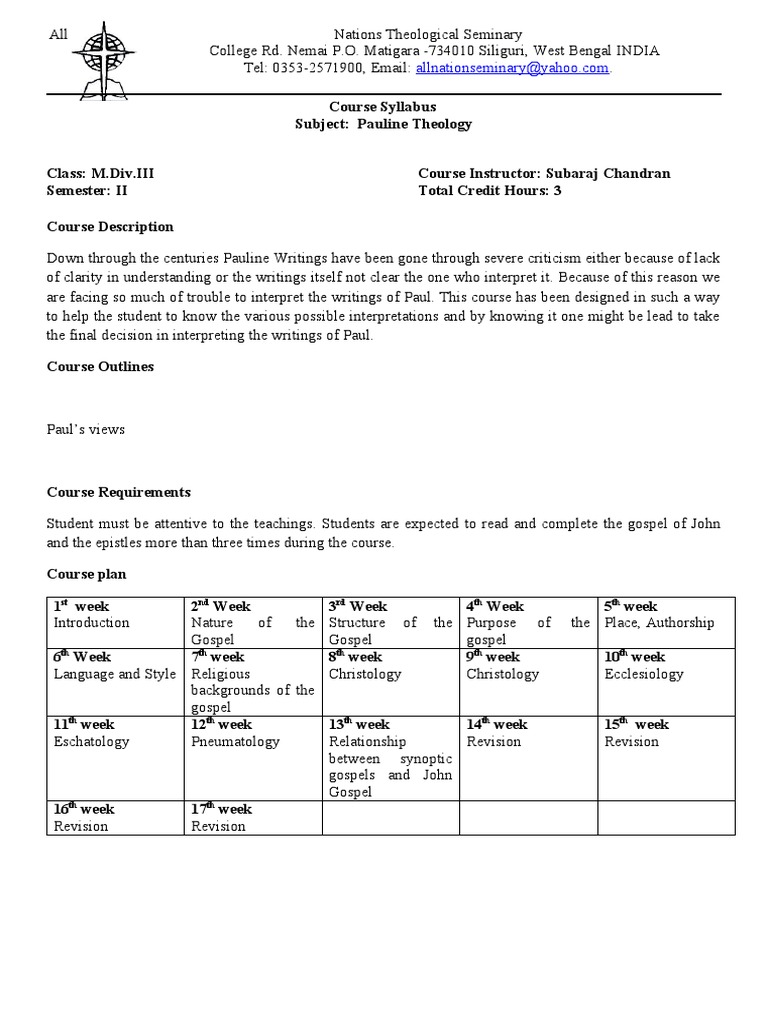 Pauline Theology-Course Syllabus | PDF | Gospels | Gospel Of John