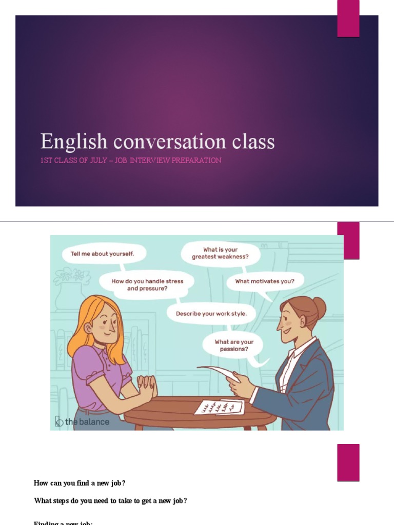 English Conversation Class: 1St Class of July - Job Interview ...