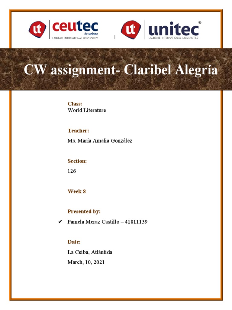 Classwork Assignment - Claribel Alegría | PDF | Volcano | El Salvador