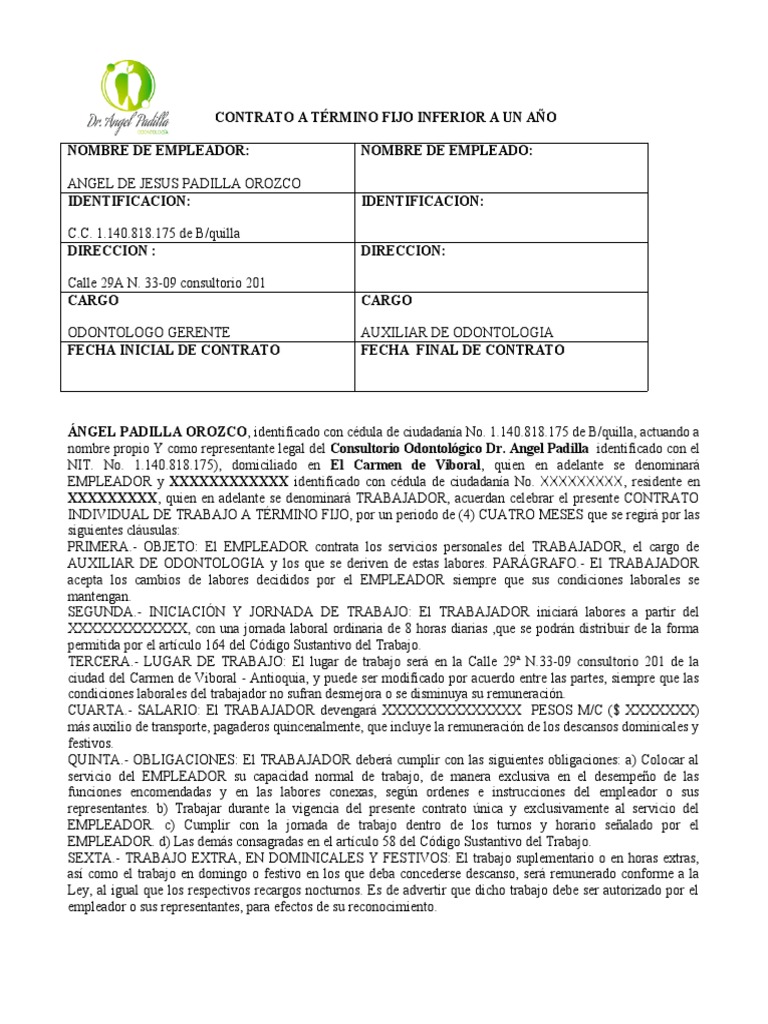 Formato Contratos Fijo | PDF | Salario | Tiempo de trabajo
