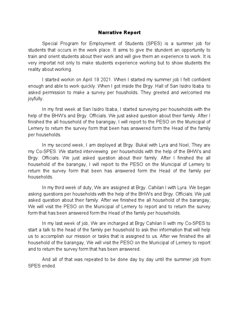 Narrative Report | PDF