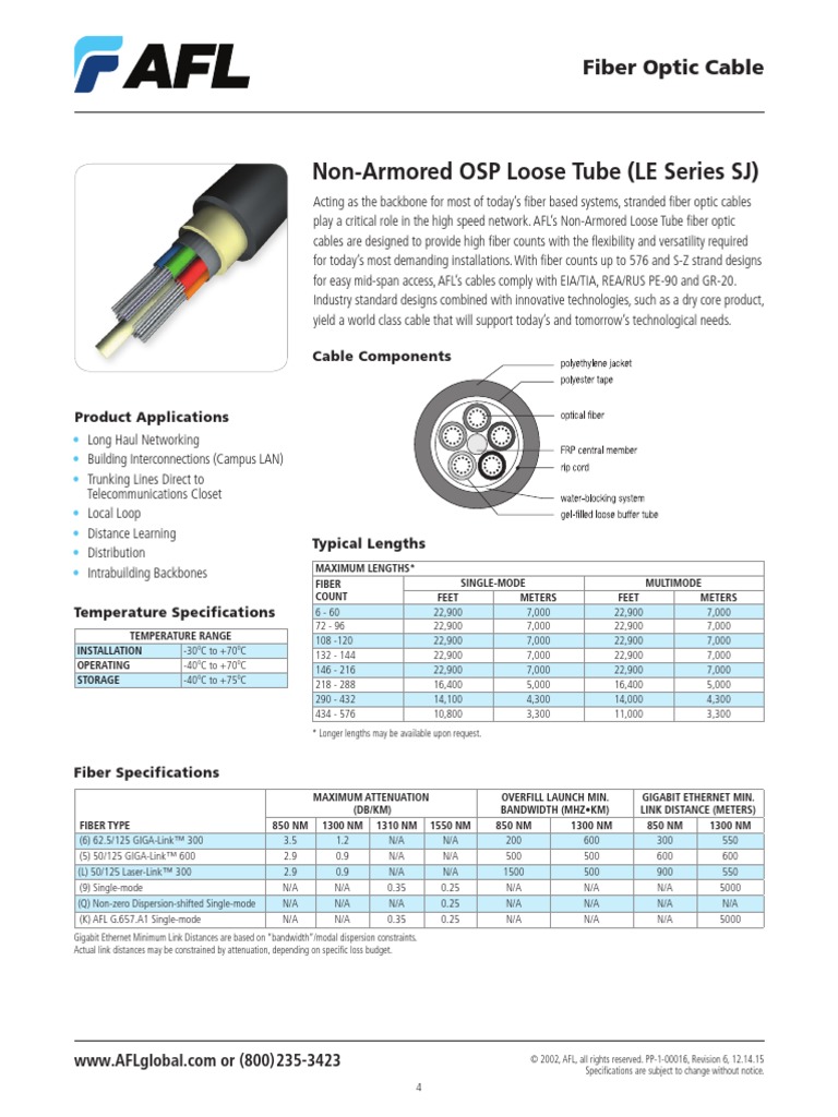 Non-Armored OSP Loose Tube (LE Series SJ) : Fiber Optic Cable | PDF | Optical Fiber | Electronics