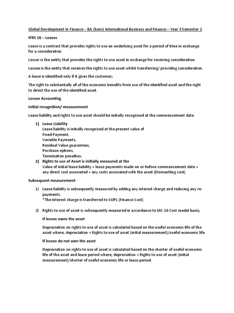 IFRS 16 Notes | PDF | Lease | Depreciation