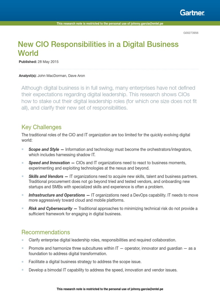 New Cio Responsibilities in A Digital Business World | PDF | Chief ...