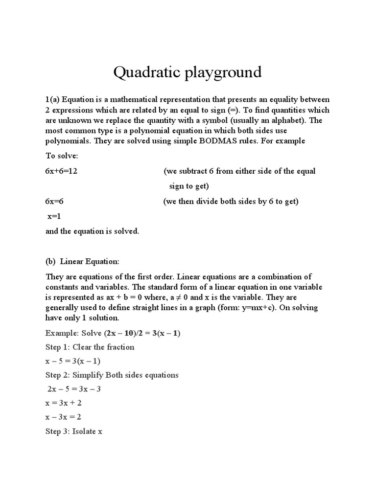 Quadratic Playground | PDF | Equations | Quadratic Equation