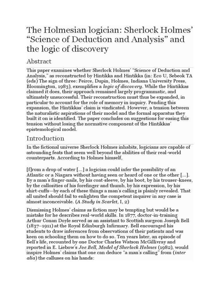 The Holmesian Logic | PDF | Sherlock Holmes | The Adventure Of Silver Blaze