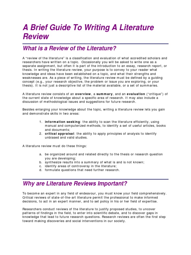 A Brief Guide To Writing A Literature Review | PDF | Cognition | Science