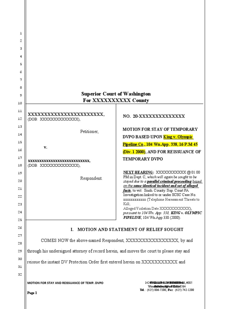 Dvpo Motion For Stay (Redacted) 2021 | PDF | Discovery (Law) | Fifth ...