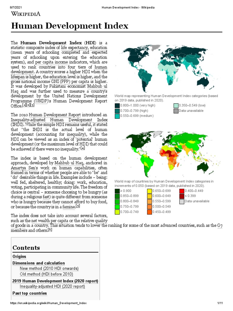 Human Development Index: Origins Dimensions and Calculation | PDF ...