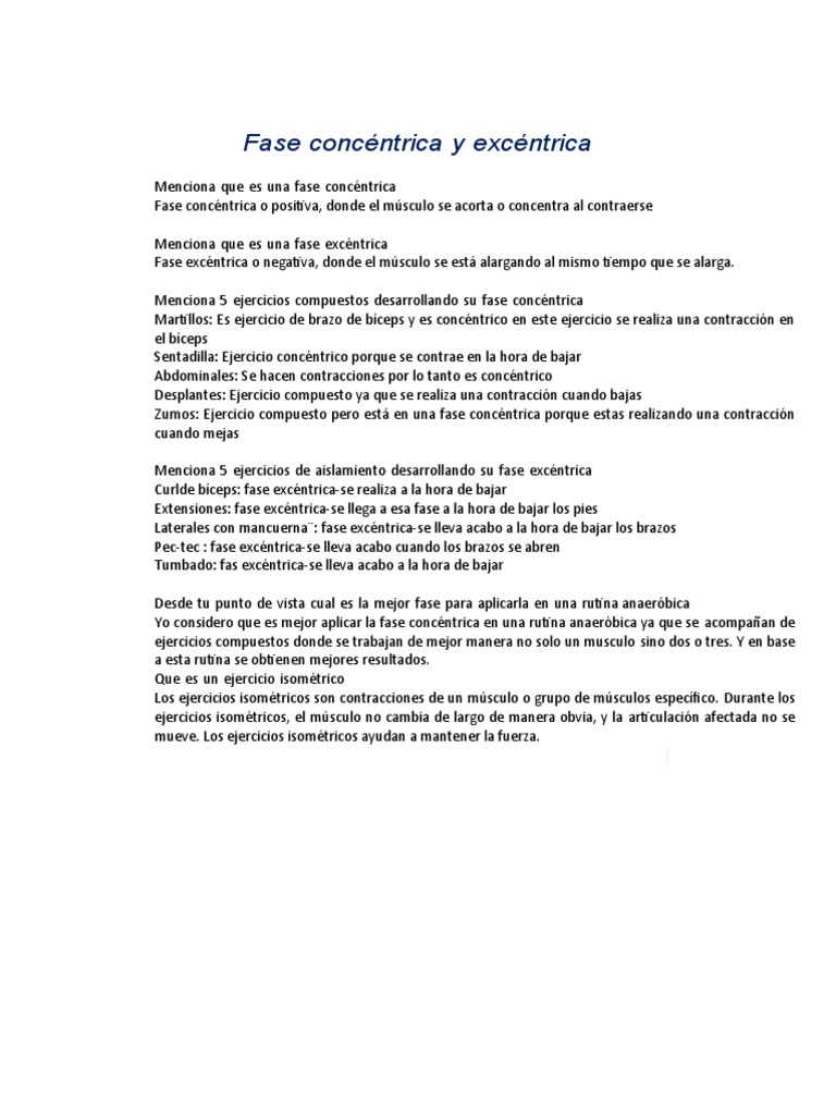 Fase Concentrica y Excentrica | PDF