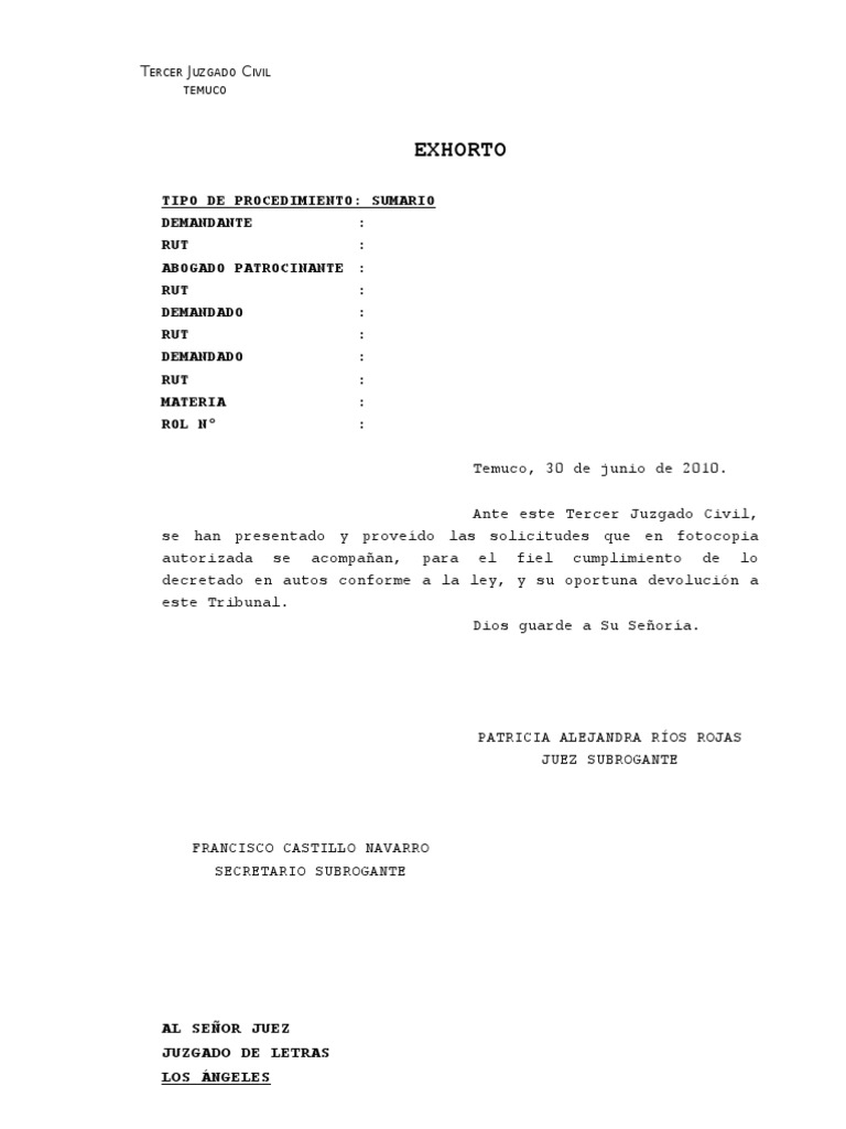 Exhorto TERCER JUZGADO CIVIL | PDF