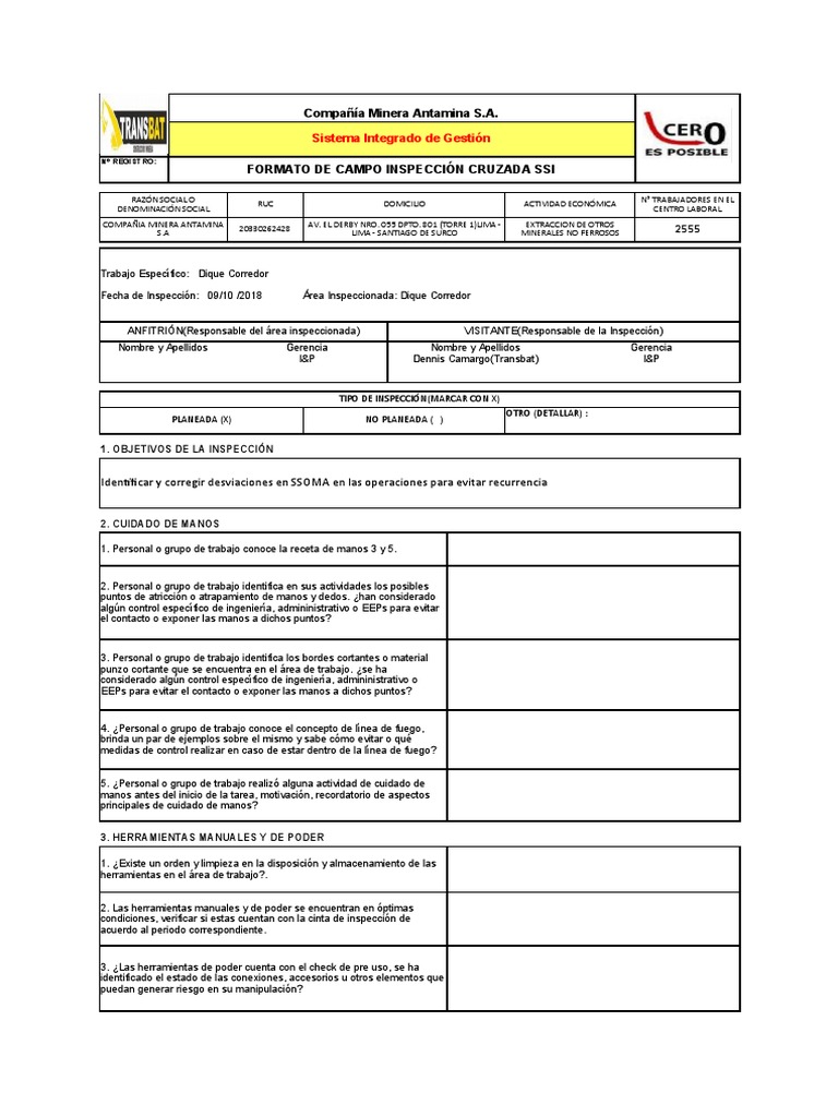 GSSL - Sind - FR001 Formato de Campo Inspección Cruzada Ssi-Transbat ...