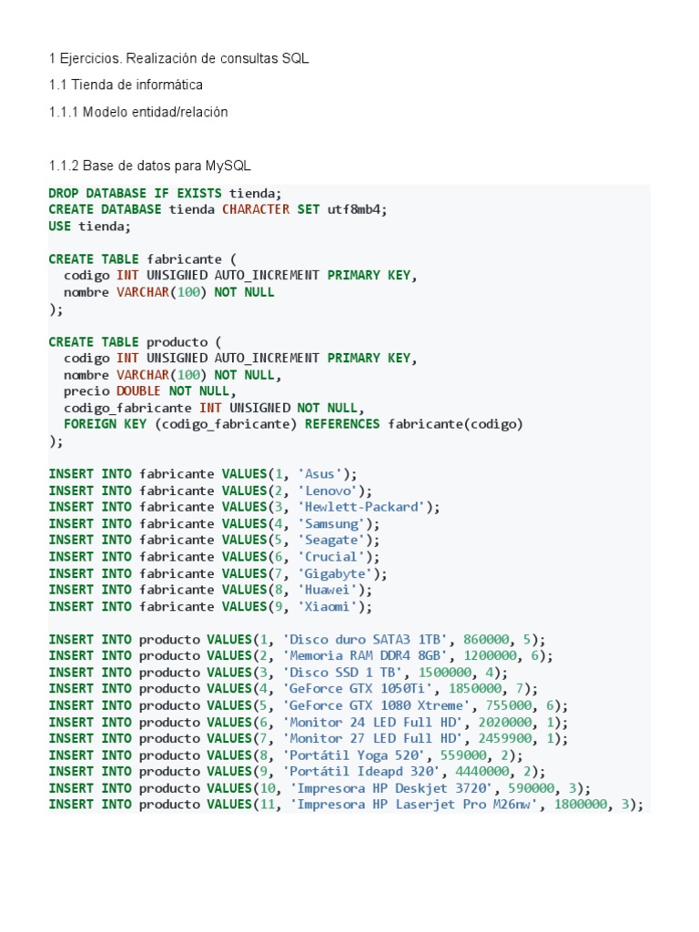 Consultas MySql Tienda Informatica | PDF | SQL | Modelo de datos