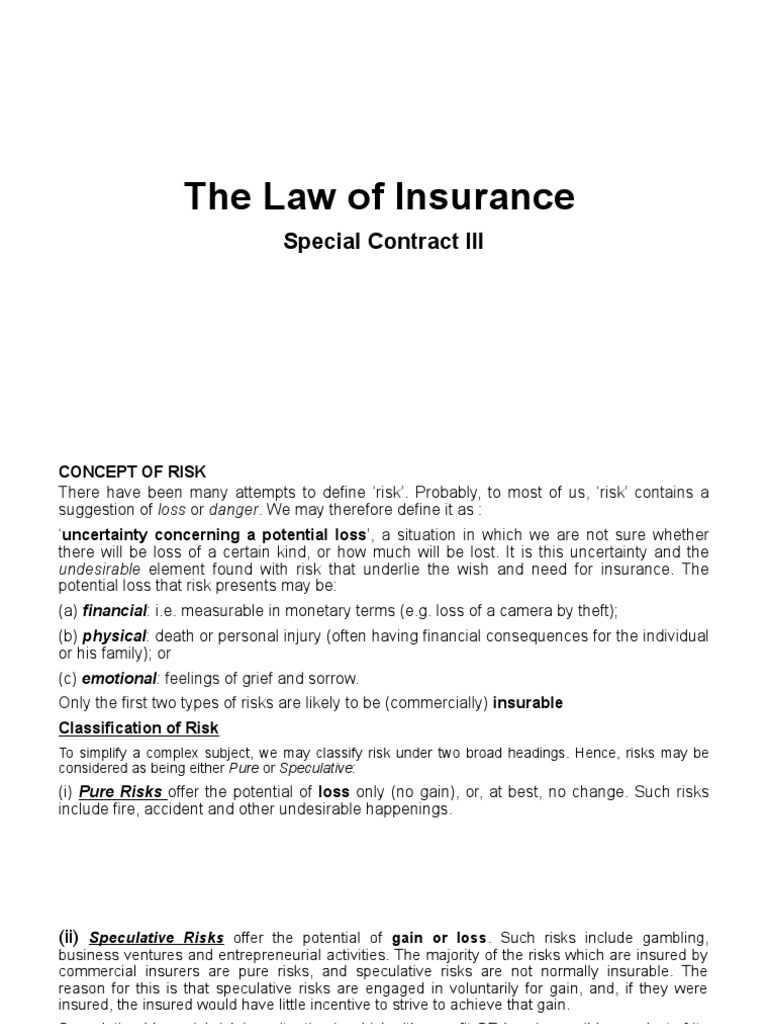 The Law of Insurance (Exclusive) | PDF | Insurance | Risk