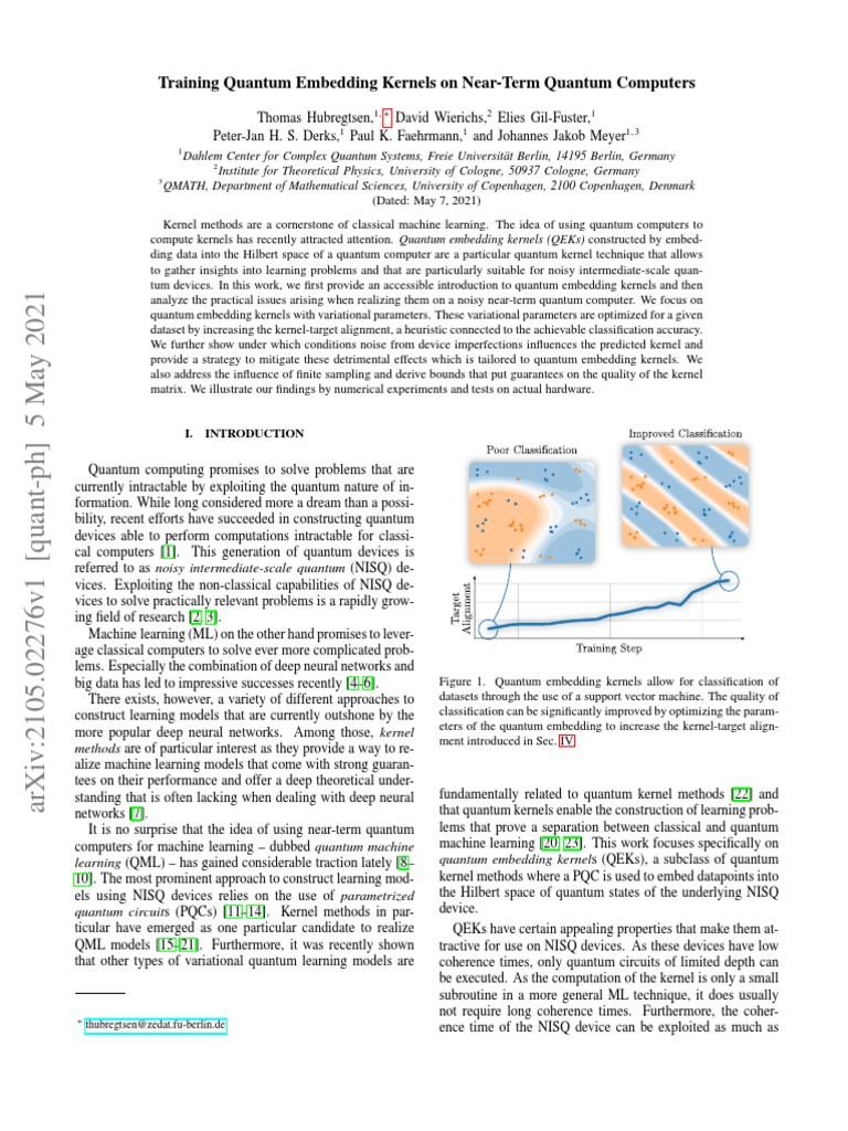 Training Quantum Embedding Kernels On Near-Term Quantum Computers | PDF | Applied Mathematics ...