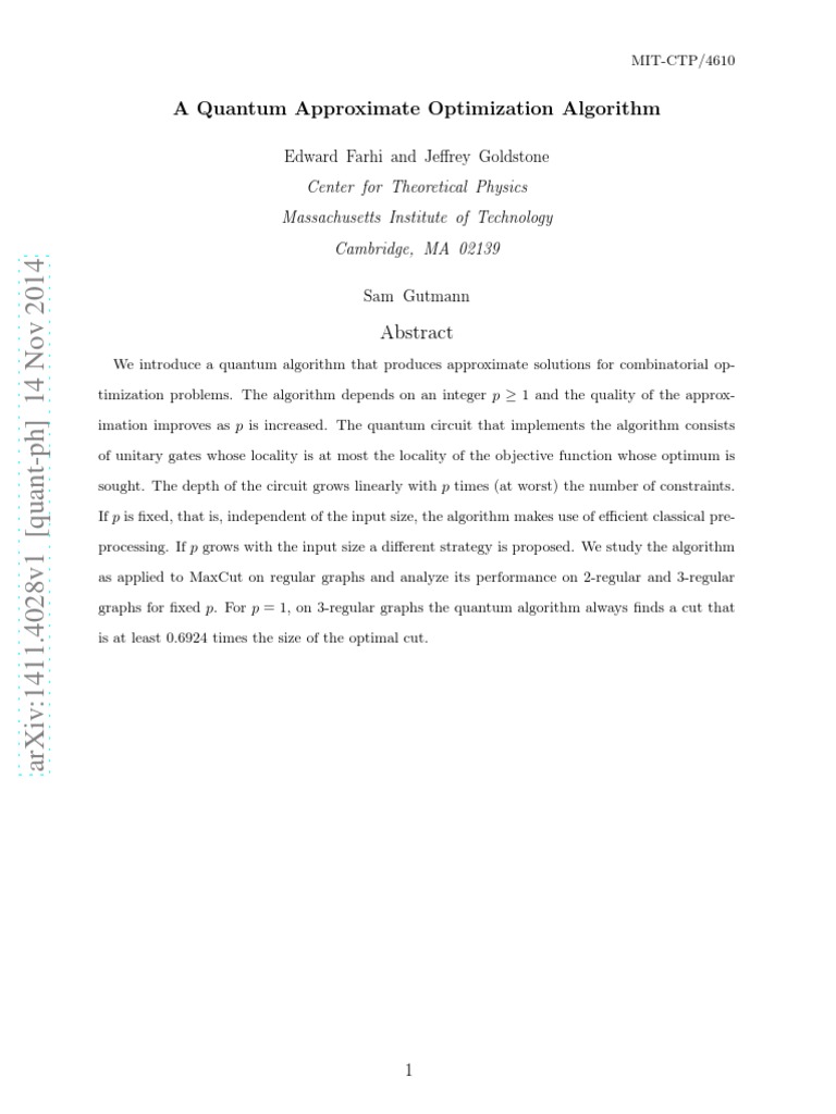 A Quantum Approximate Optimization Algorithm | PDF | Mathematical Analysis | Mathematical Concepts