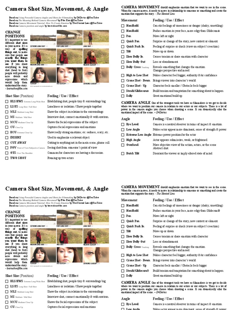 Camera Angles Movement Positions Worksheet | PDF