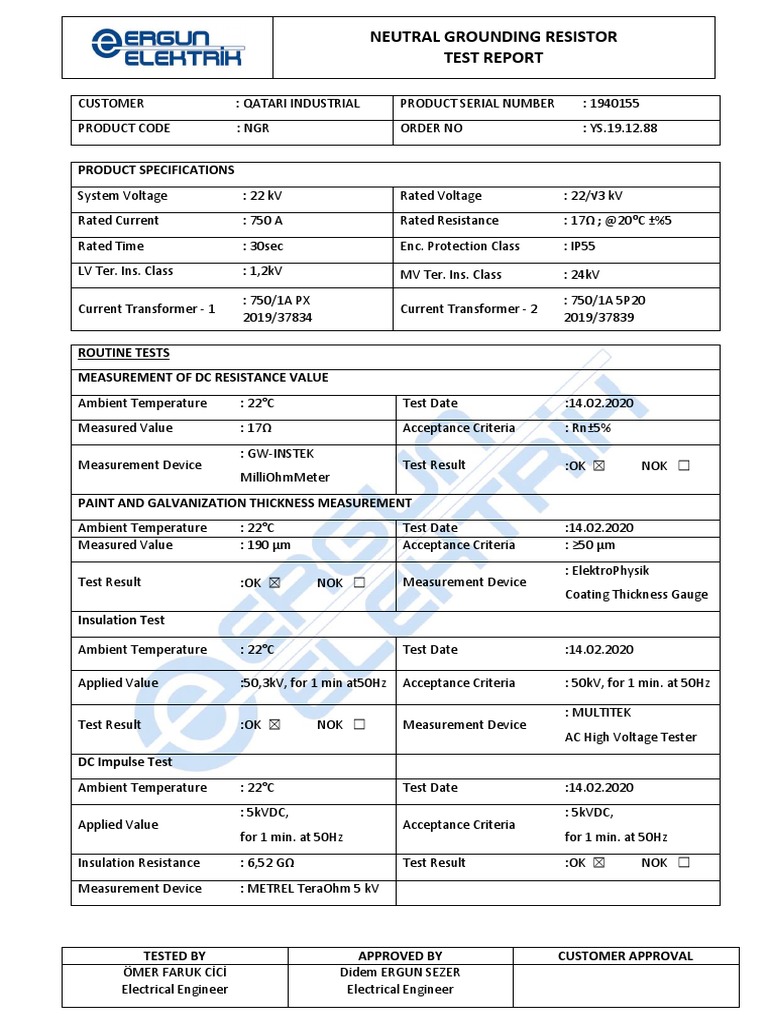 NGR Test Report - 1940155 | PDF | Electrical Resistance And Conductance ...
