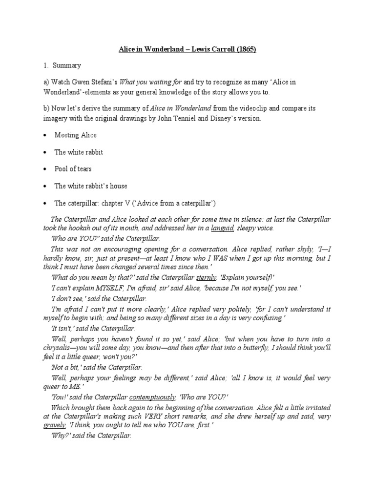 Alice Handout 1314 | PDF | Lewis Carroll | Alice's Adventures In Wonderland