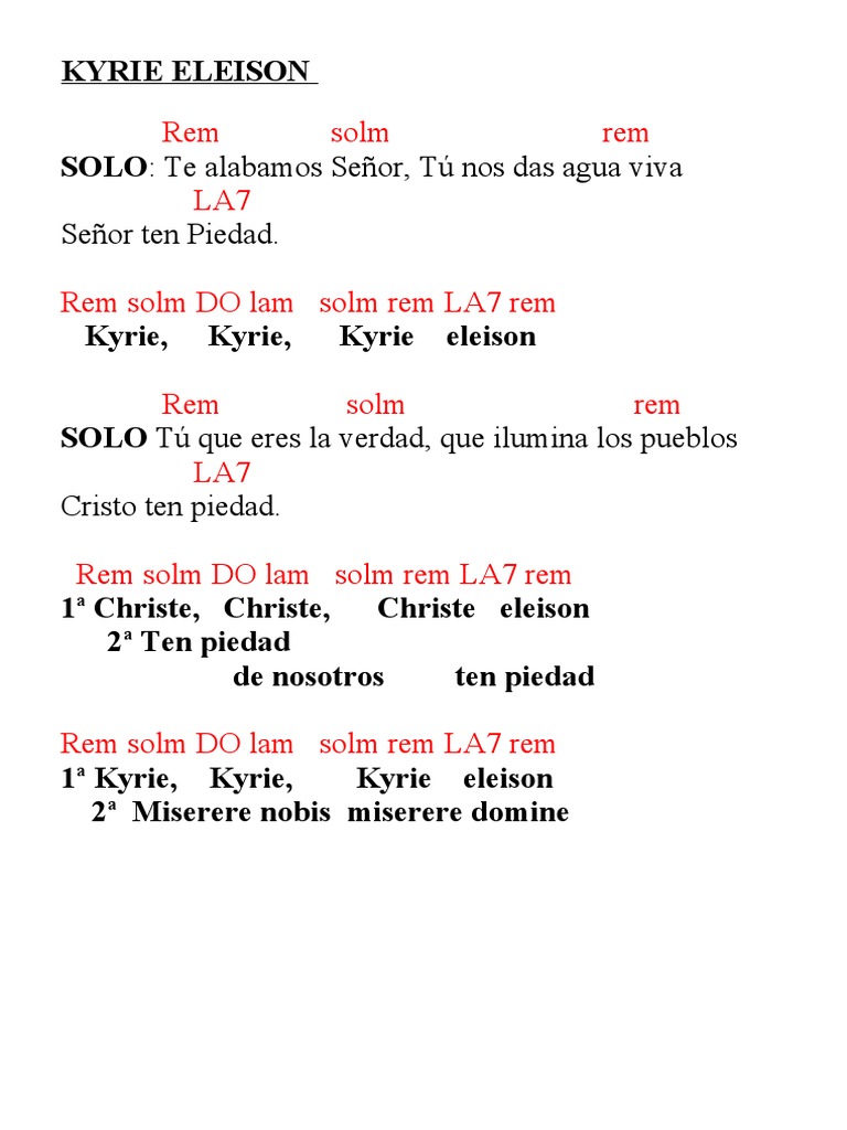 Kyrie Eleison: Letra y Acordes | PDF