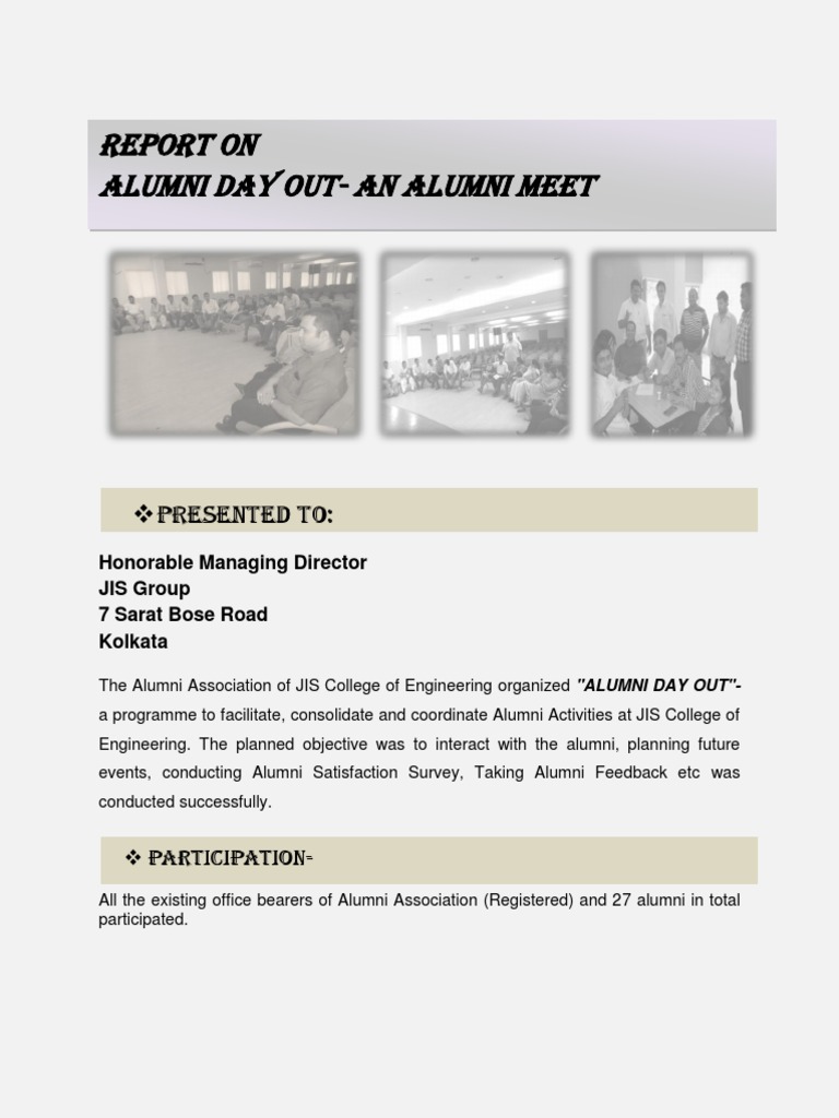 Report On Alumni Day Out-An Alumni Meet: Presented To | PDF | Communication