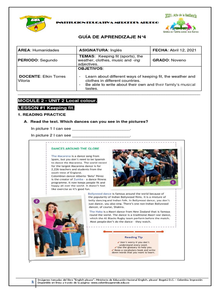 GUÍA DE APRENDIZAJE N°4 - INGLÉS GRADO 9 (Segundo Periodo) | PDF ...