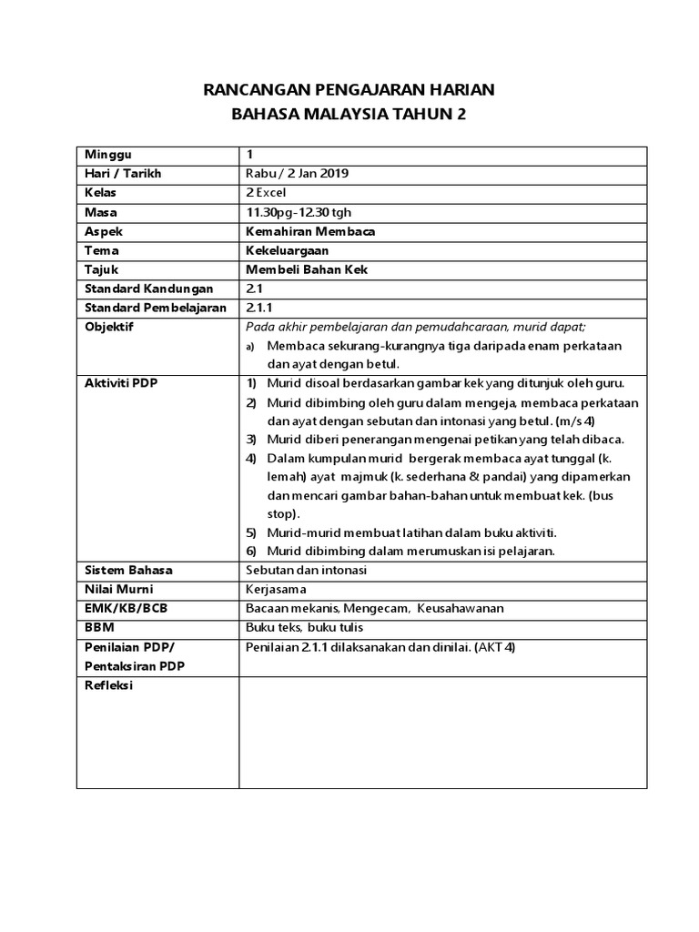 RPH BM Tahun 2 | PDF | Karier & Perkembangan | Seni & Disiplin Bahasa