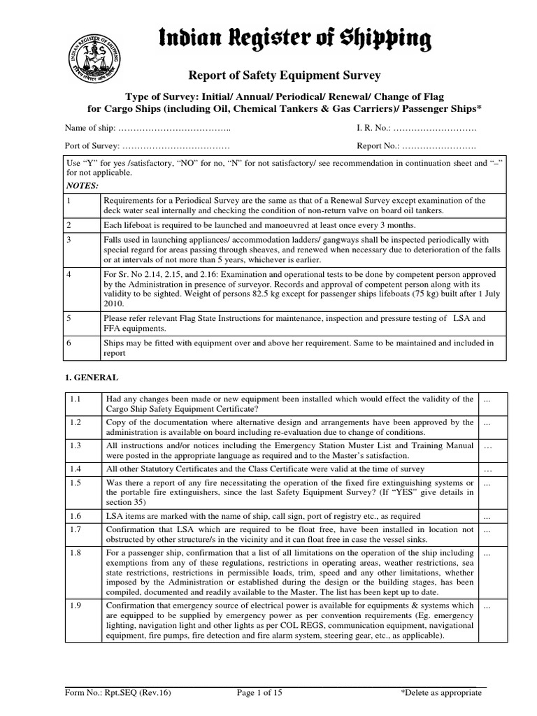 Seq Survey Checklist Pdf Water Transport Manufactured Goods