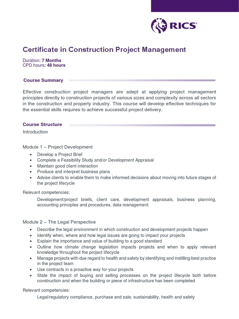 Certificate in Construction Project Management Course Guide | PDF ...